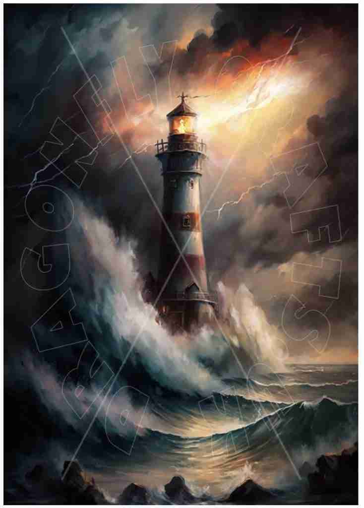 Dragonflycraft Rice paper Stormy Lighthouse 2 - Bij Cora